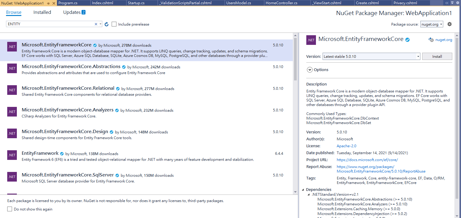 Day7 C Mvc Model模型連結資料庫,使用entity Framework Candaspnetcore Ums Coding Note